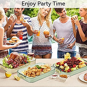 VANDHOME Serving Tray with Handle Set of 2 Rectangular Tray/Platters for Food Organizer, Snacks, Cookies, Dessert, Breakfast, Stackable Sturdy and Easy Clean Serving Tray, 13" x 7" & 15" x 9.6" Green