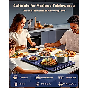 Food Warming Mat - Fast Heating Silicone Electric Warming Tray with 4 Level Temperature, Raised Feet Protects Table, Roll Up Buffet Hot Plates Heat Pad, Portable Food Warmer for Parties Home Travel