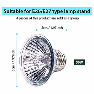 BINANO 4-Pack 50W UVA Reptile Heat Lamp Bulbs | UVB Reptile Light for Aquatic Turtles, Tortoises, Lizards, Bearded Dragons, Hedgehogs, Amphibians & Reptiles