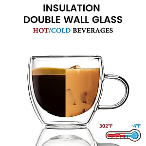 ZONEYILA Double Wall Glass Coffee Mugs Set with Handle, 8oz Tea Cups, Clear Glass Drinkware for Espresso, Cappuccino, Latte, Hot Beverages[4-Pack,8 Ounce]