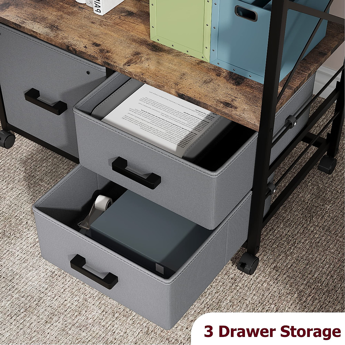 Amyove 3 Drawer Lateral File Cabinet, Size1, Grey
