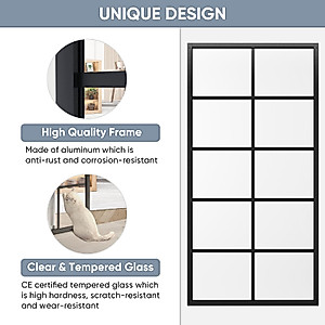 JUBEST Double Barn Door 84 x 84 in with 14FT Hardware Kit, 2 Sets of 42x84 in Clear Tempered Glass Aluminum Frame Barn Door,Pocket Interior Door, Easy Assembly，Black Top-Mounted Hardware