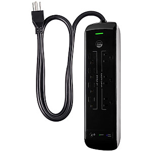 UltraPro 7-Outlet Wi-Fi Surge Protector, Smart Power Strip, 3 Ft Cord, 3 Group Controlled Outlets, Works with Amazon Alexa & Google Home, 1440 Joules, Black, 55144