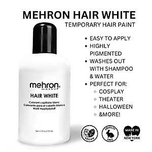 Mehron Makeup Hair White | Washable White Hair Dye | Temporary Color for Theatre, Cosplay, & Halloween 4.5 oz (133 ml) (White)