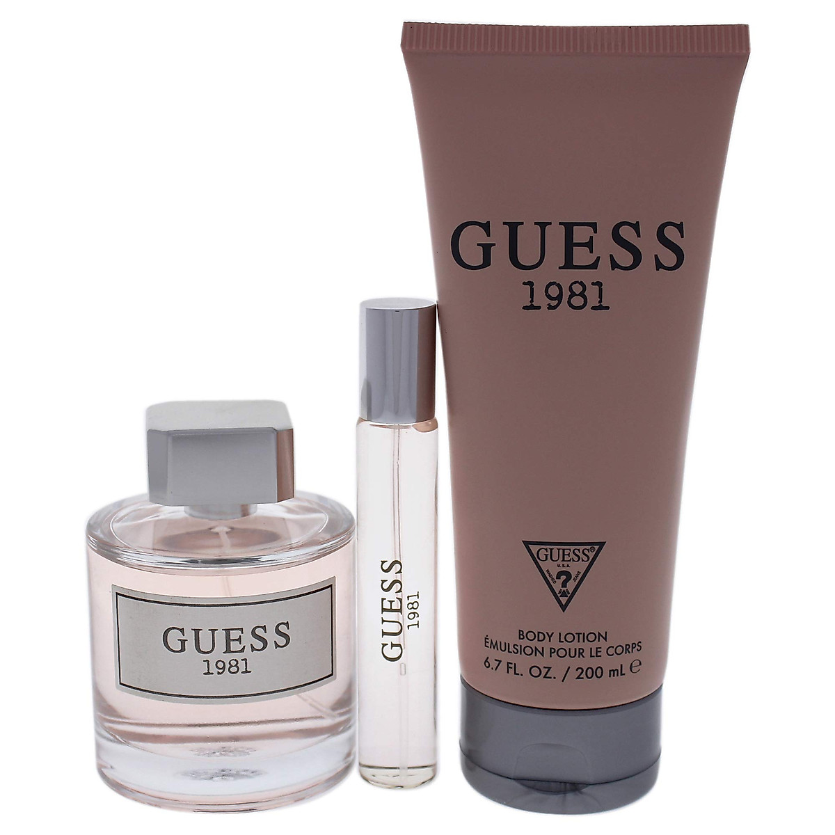 Guess 1981 for Women 3 Piece Gift Set, 3.4oz Eau De Toilette Spray + 0.5oz Eau De Toilette Spray + 6.7oz Body Lotion