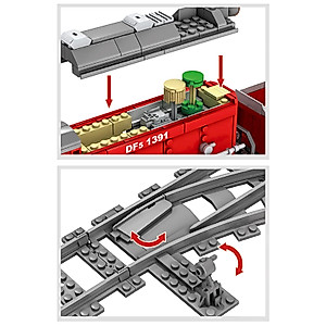 General Jim's Red Diesel Cargo Train Building Blocks Set - 1000+ Piece City Series with Automatic Running System, Railway Tracks, and Truck - Compatible with Major Brick Building Brands
