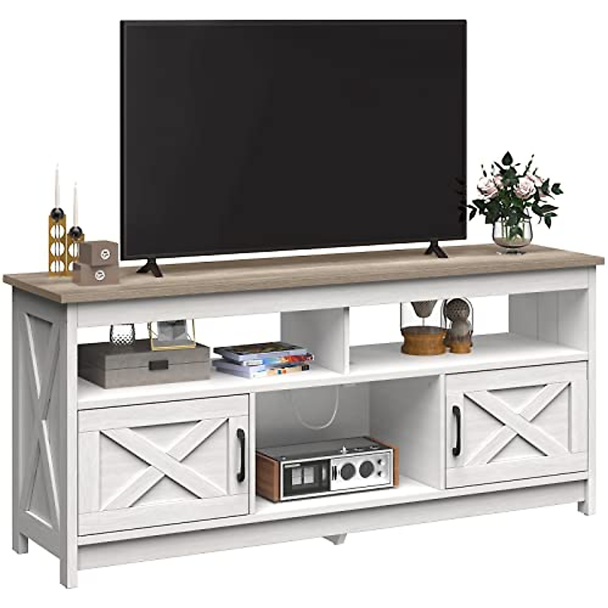 YITAHOME Farmhouse TV Stand for 65 Inch TV with Power Outlet