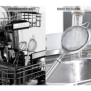 Adjaso 5.5inch 304 Stainless Steel Fine Mesh Strainer for Kitchen, Colander-Skimmer with Handle, Metal Sieves Sifters