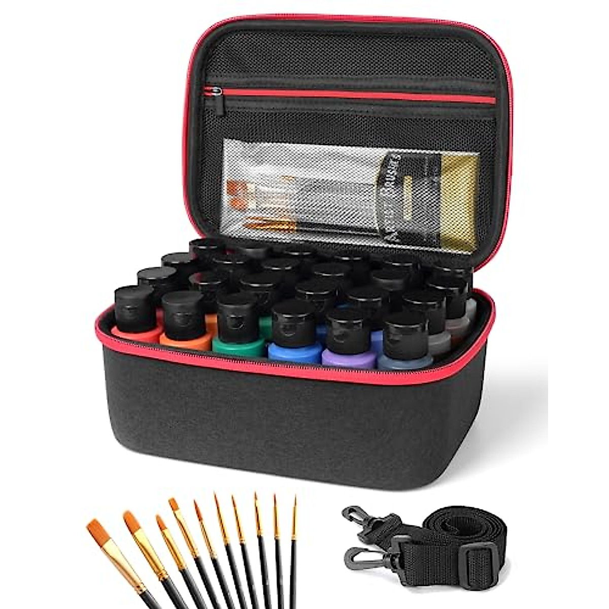 Acrylic Paint Storage case for Apple Barrel Acrylic Paint with 10pcs Paint Brush, Craft Paint Storage for 24 Bottles of 2 oz Acrylic Paint, Hard Shell Acrylic Paint Bottle Storage Organizer case