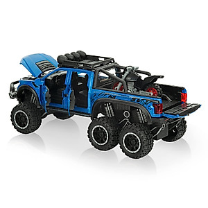 SASBSC F-150 Pickup Truck Toy Refitted 6x6 Off-Road Model Truck 1/24 Scale Die-Cast Metal Toy Car (Blue)