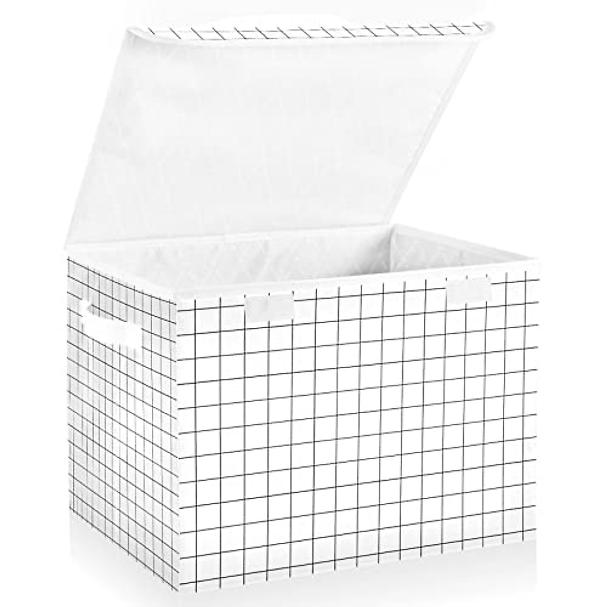 Kigai Storage Basket White Grid Storage Boxes with Lids and Handle, Large Storage Cube Bin Collapsible for Shelves Closet Bedroom Living Room, 16.5x12.6x11.8 In