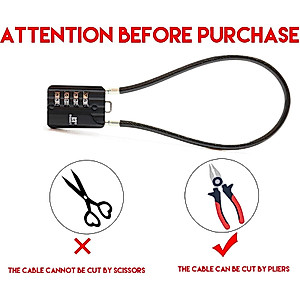 RESET-201 (2 Pack) 4 Digit Combination Padlock with 12 inch (30cm) Steel Cable,Cable Lock for Trash Can, Locker, Gym Locker, Luggage, Suitcase, Gun Case, Trigger,Helmet, 5mm Diameter, Black