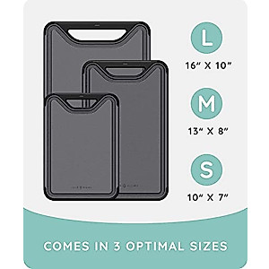 Cutting Boards for Kitchen - Plastic Cutting Board Set of 3, Dishwasher Safe Cutting Boards with Juice Grooves, Thick Chopping Boards for Meat, Veggies, Fruits, Easy Grip Handle, Non-Slip (Black/Gray)