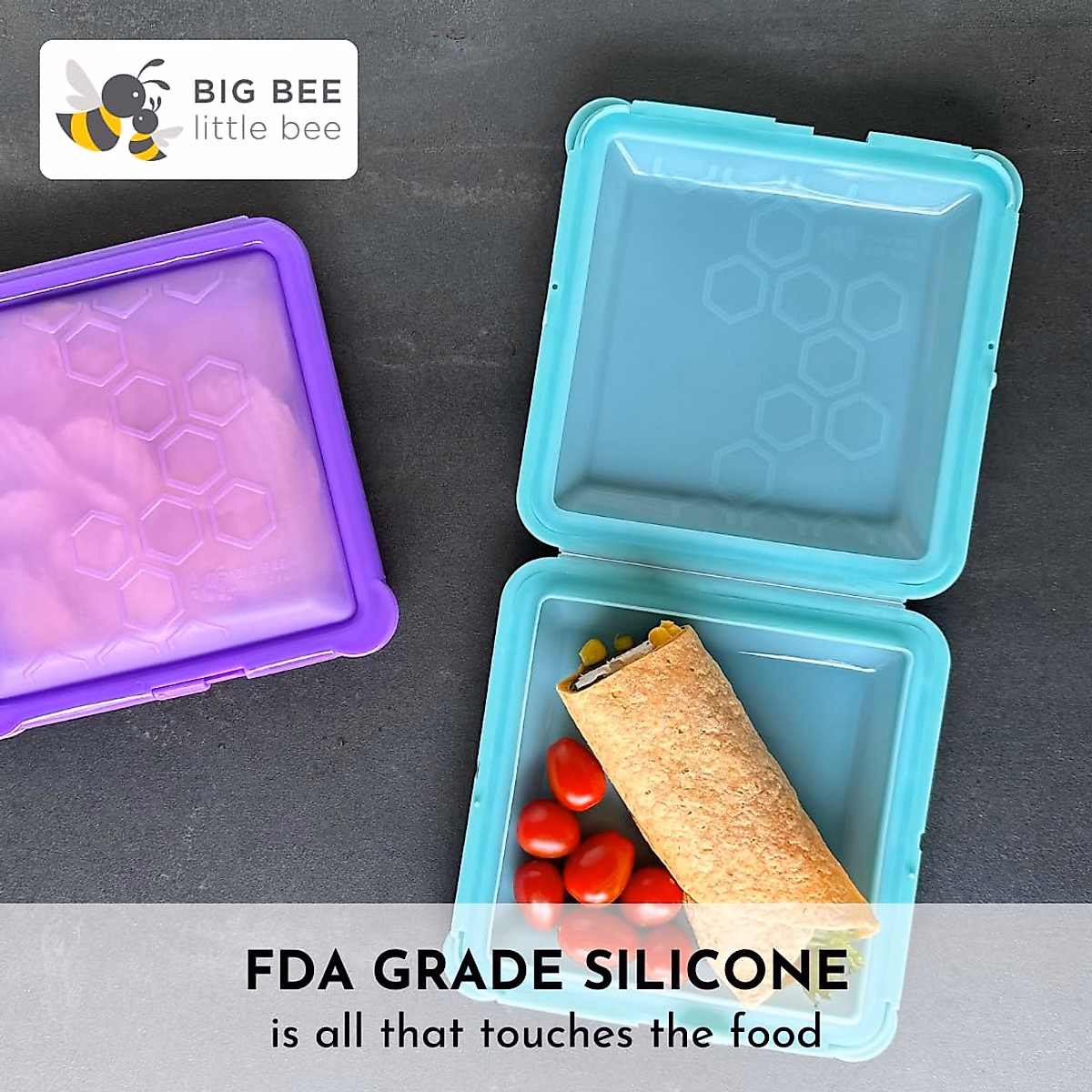 Big Bee, Little Bee - SoftShell Reusable Silicone Food Storage Container with Lid, Easy to Clean, Lays Flat, Snaps Closed, Microwave, Freezer & Dishwasher Safe, As Seen on Shark Tank (Lime)