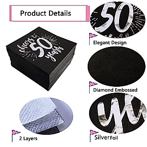 50Pieces Silver50th Birthday Celebration Party Decorative NapkinBlack50th Birthday Decorative Men's and Women's Party Supplies Cocktail Napkins in a black, Cheers to 50 Years