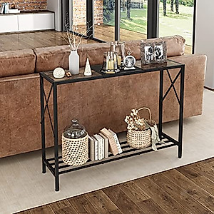 Tajsoon Console Table, Industrial entryway Table, Narrow Sofa Table with Shelves,Entrance Table for Entryway, Hallway, Living Room, Foyer, Corridor, Office, Rustic Brown and Black