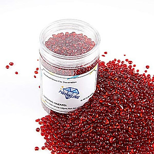 TWINKLING High Luster Round Fire Glass Stones,Glass Marbles,Glass Pebbles,Glass Beads Gems for Fire Pit Vase Fillers Crafts Aquarium Garden Decoration,3-6mm,1-Pound Jar (Red)