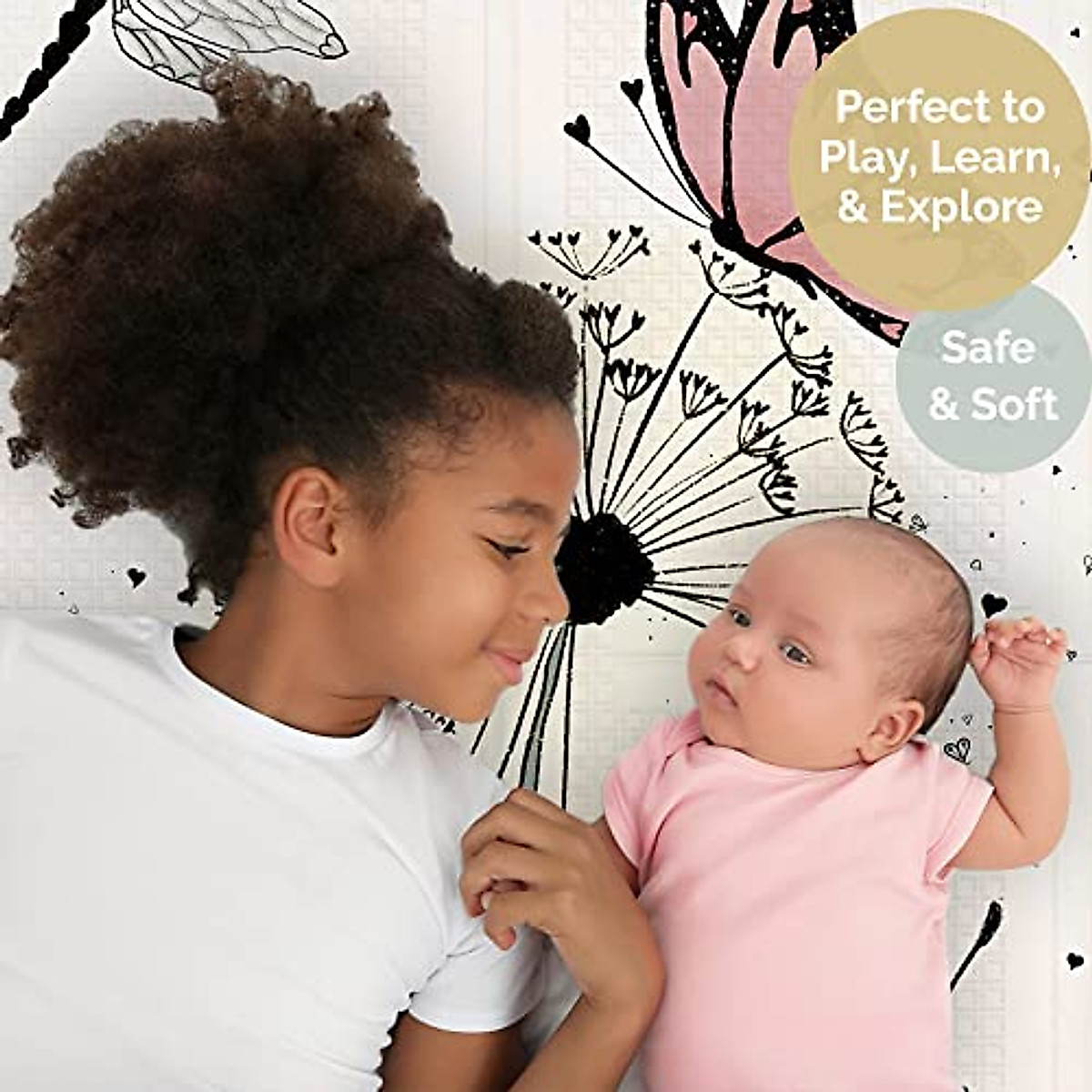 JumpOff Jo - Large Waterproof Foam Padded Play Mat for Infants, Babies, Toddlers, Play Pens & Tummy Time, Foldable Activity Mat, 70 in. x 59 in. - Daisy Bug