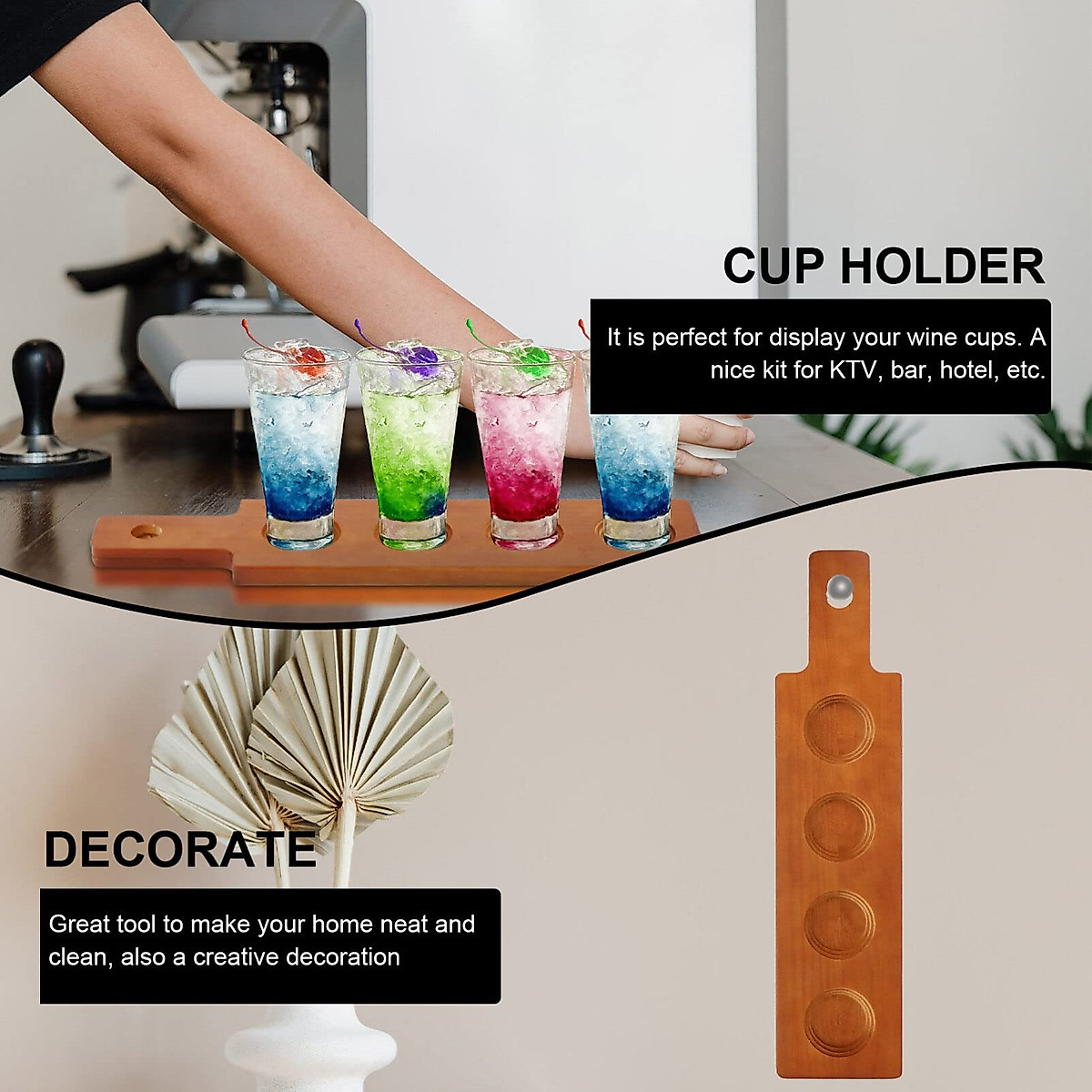 Kichvoe Wine Flight Board Wooden Wine Tasting Board Tequila Board 4 Cups Beer Flight Serving Paddle Wood Whiskey Flight Serving Tray for Home Bar Party