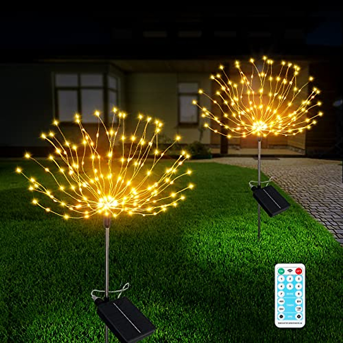 Ryblgled Individual Solar Fireworks Lights Outdoor Waterproof 2 Pack, Each 200 LED Solar Garden Lights Outdoor, 8 Lighting Modes DIY Solar Garden Fireworks Lamps, for Yard Pathway Lawn Landscape