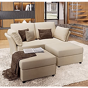 AMERLIFE Sectional Sofa, Modular Sectional Couch with Ottomans- 4 Seat Sofa Couch for Living Room, Convertible U Shaped Couch with Chaise, W57 xD54 xH37 Beige Loveseat