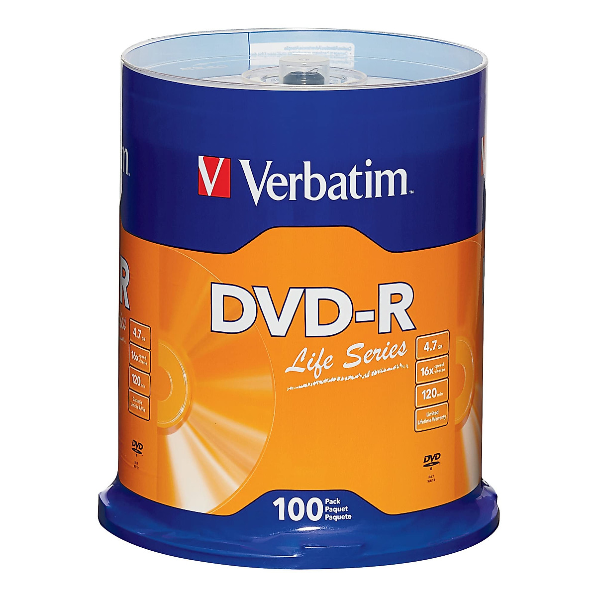 Verbatim® Life Series DVD-R Disc Spindle, Pack of 100