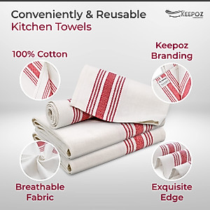 KEEPOZ Kitchen Towels, 16 x 25 Inches, 100% Ring Spun Cotton Dish Towels for Drying Dishes, Super Soft and Absorbent Tea Towels and Bar Towels Set Dish Cloths and Dish Rags for Drying (12 Pack, Red)