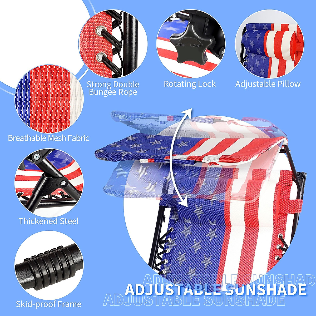 Colorsoul Zero Gravity Chair, Outdoor Adjustable Folding Reclining Lounge Chair, with Adjustable Sunshade, Head Pillow and Holder Tray, for Poolside Backyard and Beach (American Flag)