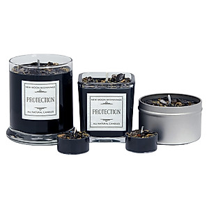 Protection Candles by New Moon Beginnings - Grounding & Intention Candle - Black Candle - Soy Candle - Protection Crystals