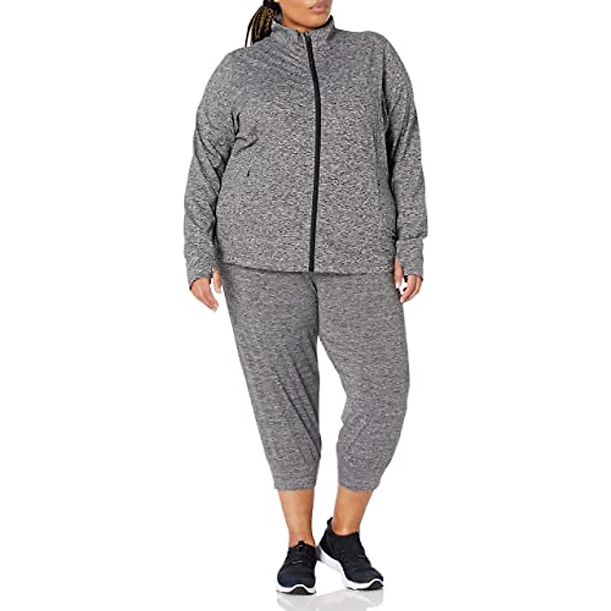 Amazon Essentials Women's Brushed Tech Stretch Full-Zip Jacket (Available in Plus Size), Dark Grey Space Dye, X-Large