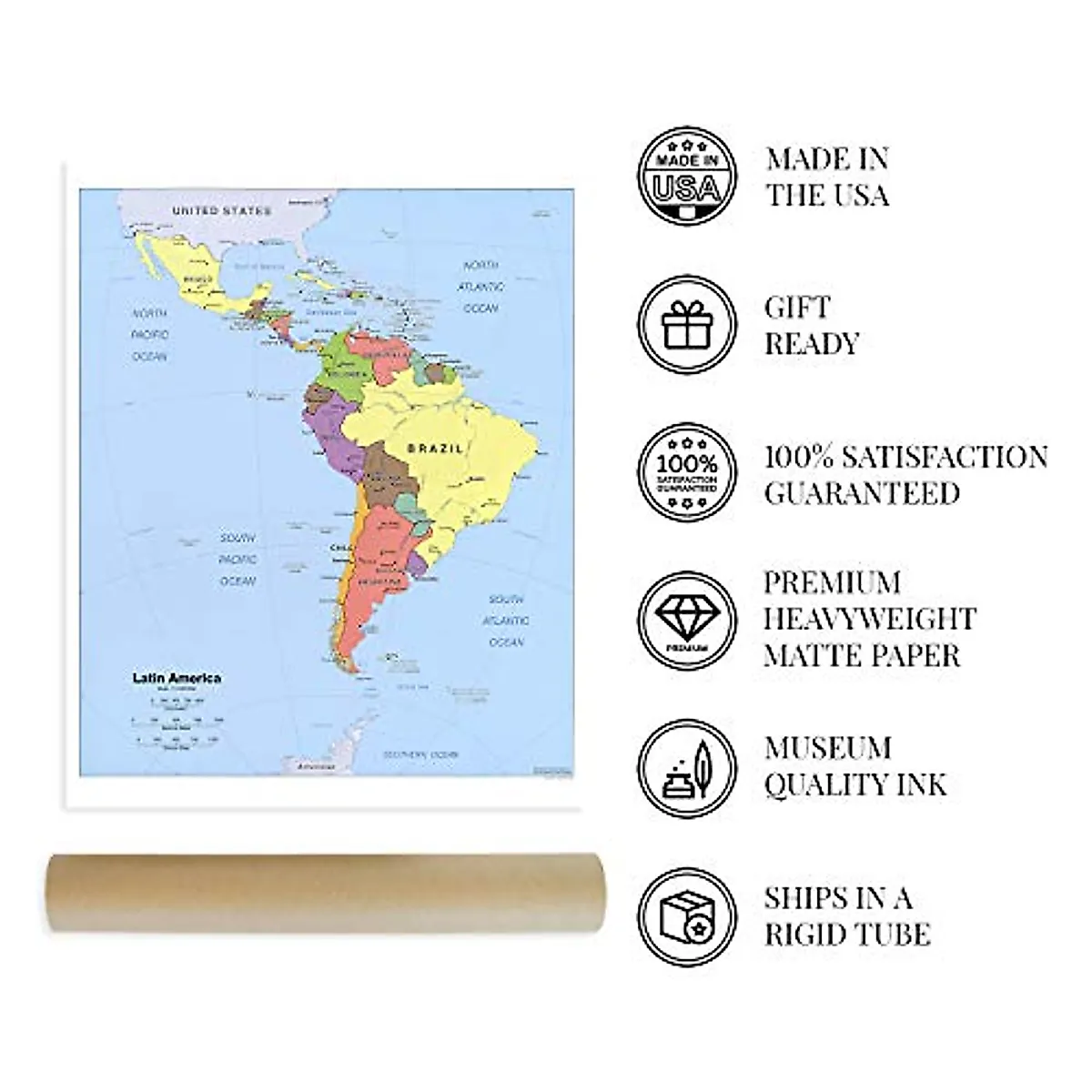 HISTORIX 2006 Latin America Map Poster - 24x30 Inch Central and South America Map - Latin American Poster - South America Map Poster - South America Wall Map