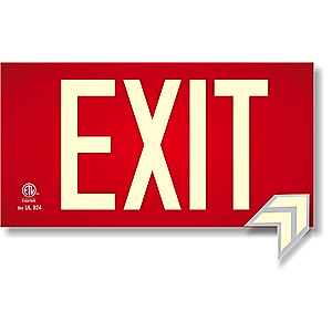 Photoluminescent Exit Sign Red - Aluminum - UL 924 Code Approved/IBC/NFPA 101 | NightBright USA Part Number ULR-050