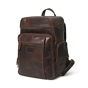 Timester laptop travel backpack for men full frain leather large backpack for highschool. Brown
