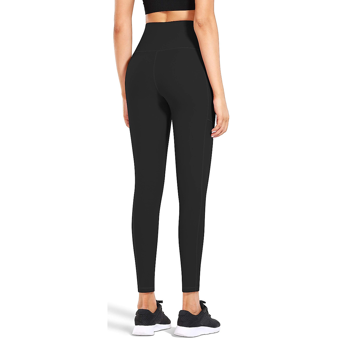 Fengbay High Waist Yoga Pants, Pocket Yoga Pants Tummy Control Workout Running 4 Way Stretch Yoga Leggings Black