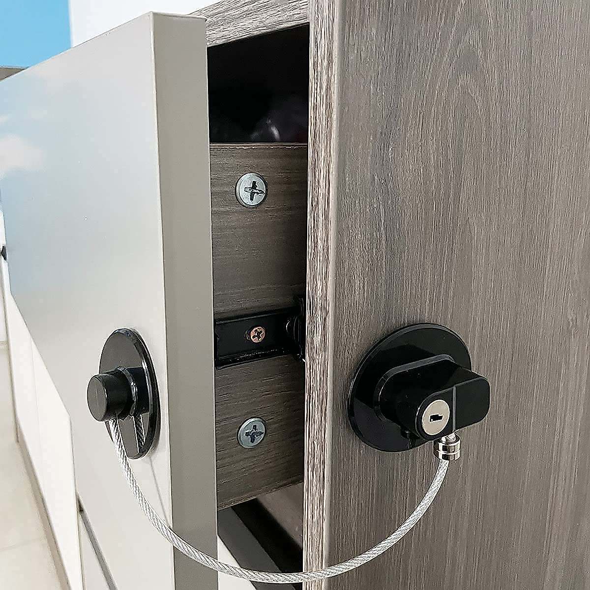 UD Refrigerator Door Locks, Child Safety Lock with Key Suitable Drawer, Washing Machine, Toilet, Window, Cabinet and Other furnitureEach Set Comes with Two Keys, 2pcs(YX3AQS-004-Black-02)