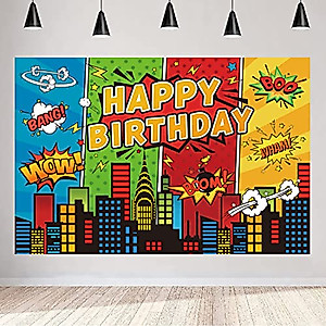 5x3ft Superhero Theme Backdrop for Children Boys Super Heros Comic Skyline Happy Birthday Party Supplies Decoration Baby Shower Backdrop Hero City Banner Decor Photography Backdrop