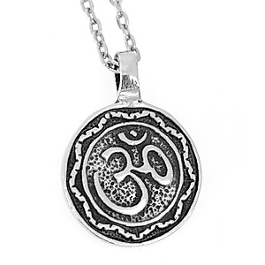 Trilogy Jewelry Pewter Circle Ohm Om Yoga Buddha Namaste High Polish Pendant on 3mm Cable Link Chain
