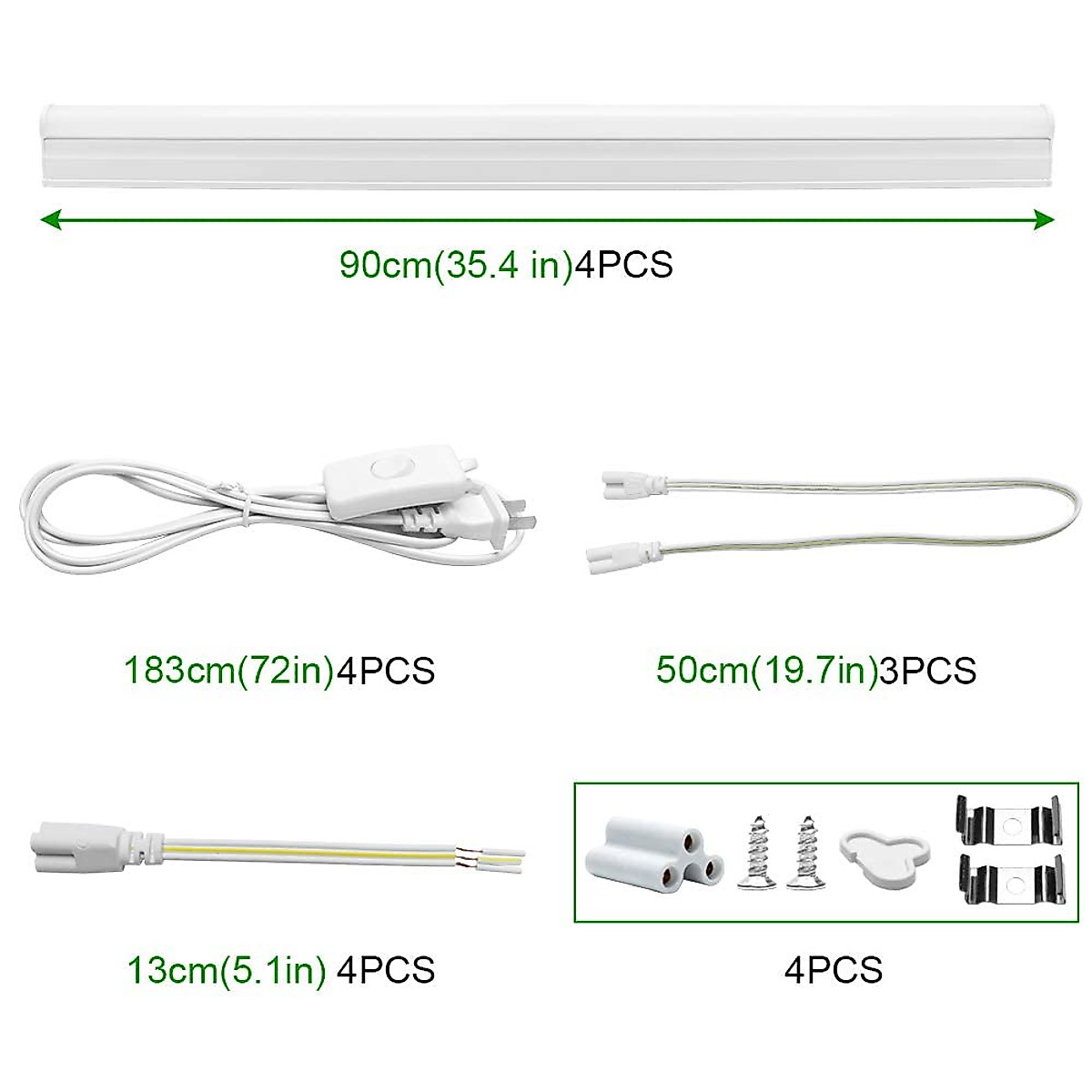 LightingWill LED T5 Integrated Fixture 3FT, Daylight White 6000~6500K, 14W, Linkable LED Shop Light, LED Ceiling Light and Under Cabinet Light,Corded Electric with Built-in ON/Off Switch, 4 Pack