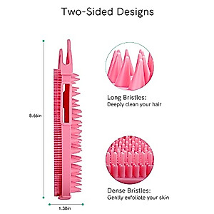 HEETA Silicone Body Scrubber and Hair Shampoo Brush, 2 in 1 Upgrade Scalp Massager Exfoliating Brush for Skin and Scalp Care - Silicone Loofah with Gentle Massage Nodes, Lathers Well (Pink)