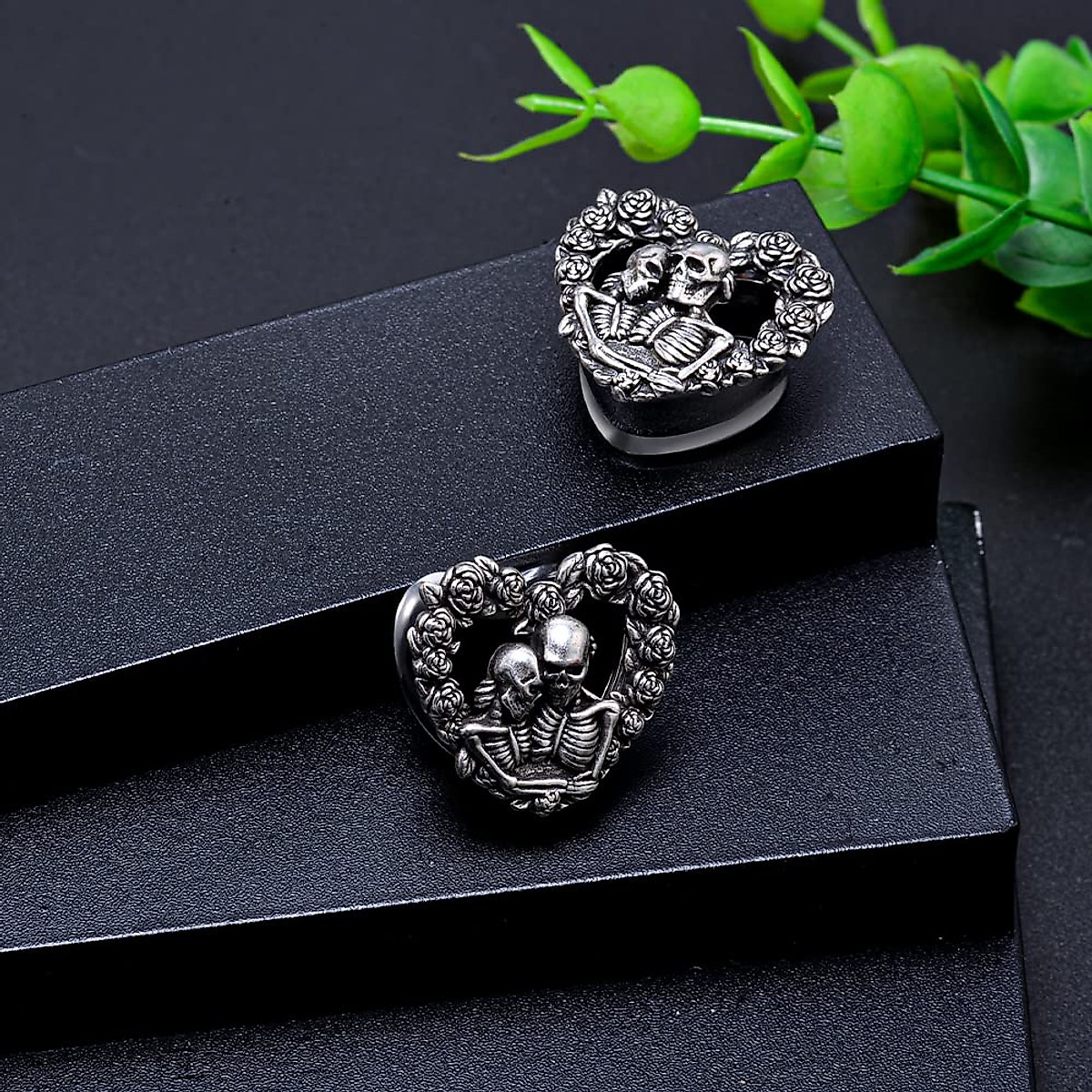 COOEAR Heart Ear Plugs Stainless Steel Tunnels Flared Shape Gauges Skull Stretcher Expander Earrings Size 0g to 1 inch.