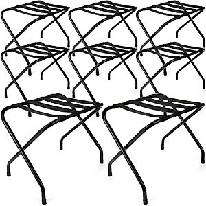 Pelopy 8 Pack Luggage Rack Steel Folding Suitcase Stand Black Luggage Racks with Nylon Straps for Home Hotel Bedroom Closet Guest Room Travel Vacation Motels Supplies
