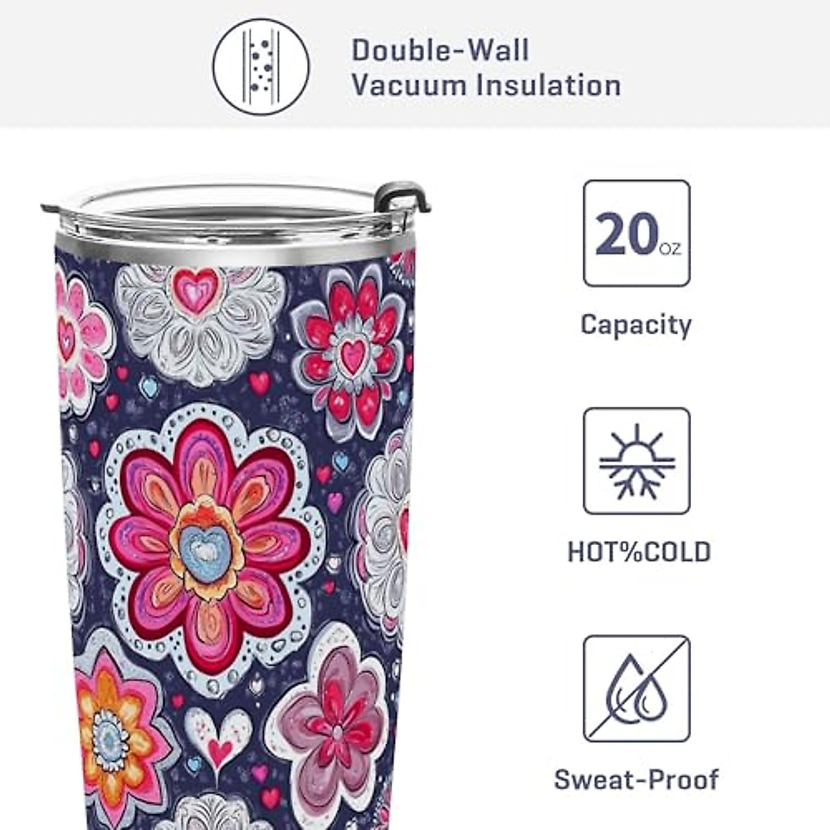 sanluoli Grayish-pink Colored Flowers Stainless Steel drinking cups with Straw Leak Resistant Flip coffee travel mug 20oz for outdoor simply insulated tumbler 20 OZ