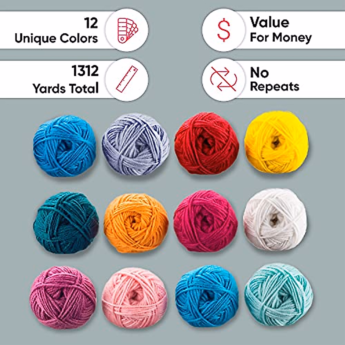 Starter Pack of 12x50g Acrylic Yarn Skeins with Black Yarn Storage Bag Bundle