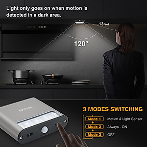 MtSofy Motion Sensor Light Indoor - Under Cabinet Lights Wireless | USB Rechargeable 1800ma Closet Light - LED Night Light for Kitchen, Wardrobe, Stairway, Hallway, Garage - 1 Pack, Dark Gray