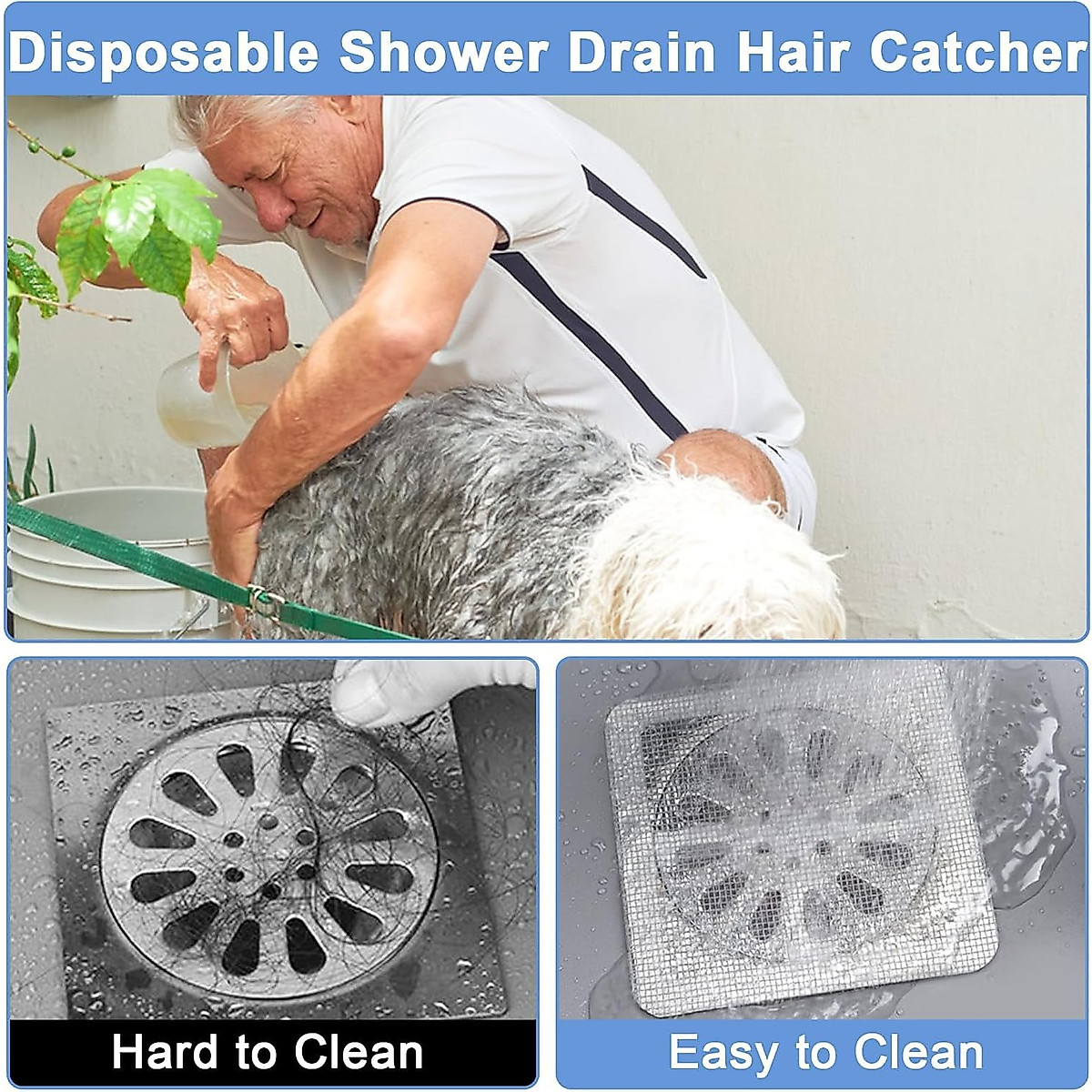 MuZhiAn Disposable Shower Drain Collector Mesh Sticker, 4" x 4" Disposable Shower Drain Catcher, Hair Catcher,Drain Hair Catcher,Drain Mesh Cover, for Bathroom, Laundry Room, Kitchen, Bathtub(30 Pcs)