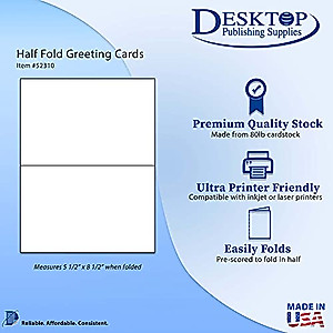 80lb White Half Fold Greeting Cards - 100 Cards - Desktop Publishing Supplies, Inc.™ Brand