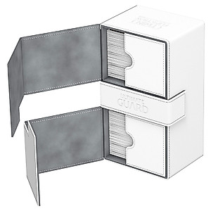 Ultimate Guard Flip 'n' Tray 200+, Deck Case for 200 Double-Sleeved TCG Cards +Dice Tray, White/Grey, Independent Magnetic Closure & Microfiber Lining