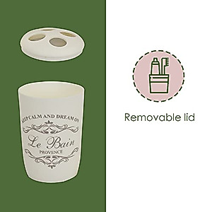 7-Piece Paris Bathroom Set (Beige), By Home Basics | Made From Plastic | Includes Tumbler, Toothbrush Holder, Soap Dish, Lotion Dispenser, Cotton Ball Holder, Toilet Brush Holder, and Wastebasket