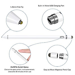Active Stylus Pen Compatible for iOS&Android Touch Screens, Pencil with Dual Touch Function,Rechargeable Stylus for iPad/iPad Pro/Air/Mini/iPhone/Cellphone/Samsung/Tablet Drawing&Writing