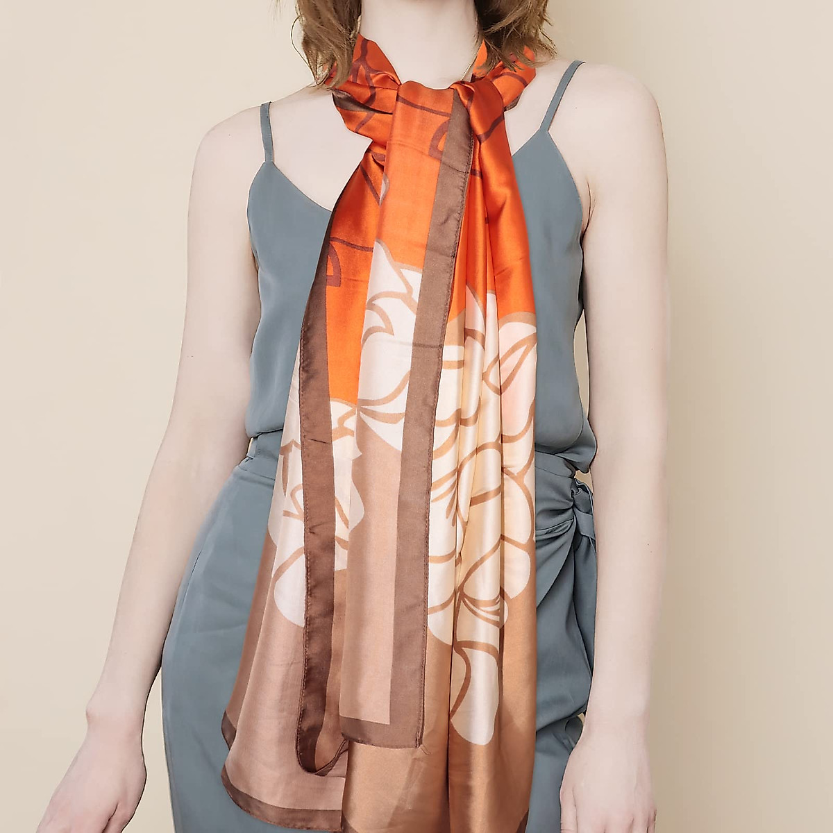 Bestshe Womens Silk Like Large Scarf Floral Satin Long Neck Scarf Lightweight Shawl Wrap with Gift Packed